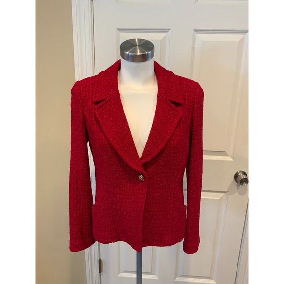 St. John | Jackets & Coats | St John Collection Red Tweed Knit Blazer ...